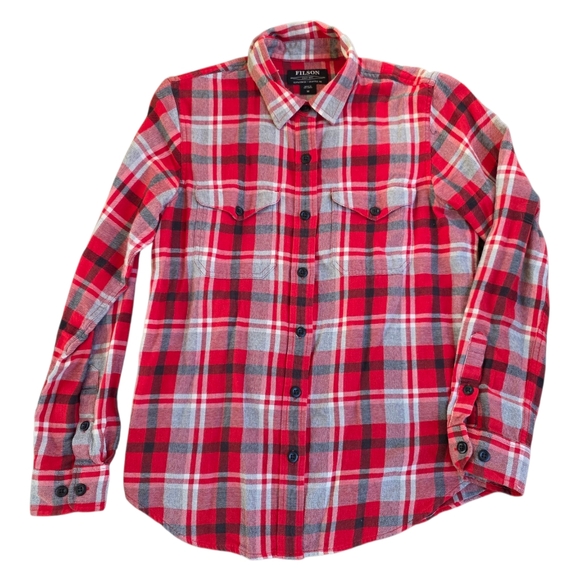 Filson | Tops | Filson Red Heather Gray Plaid Flannel Button Down Shirt ...
